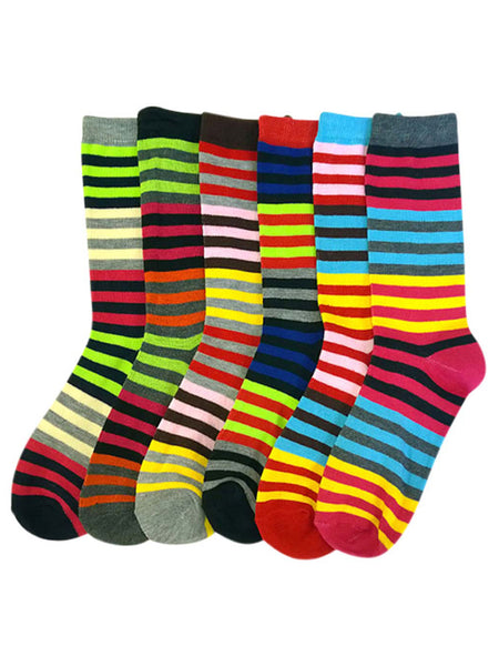 Bright & Colorful Striped Womens 6 Pack Assorted Crew Socks – Luxury Divas