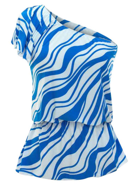 Blue & White Patterned One Shoulder Top Size Medium – Luxury Divas