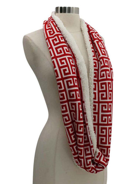 Sherpa Lined Greek Key Winter Infinity Scarf – Luxury Divas