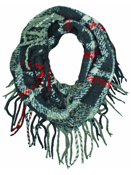 Knit Plaid Infinity Scarf With Fringe Finish – Luxury Divas